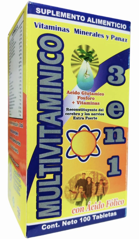 TABLETAS MULTIVITAMINICO 3 EN 1 C/ 100 (BIO NAT) - Botanical Be